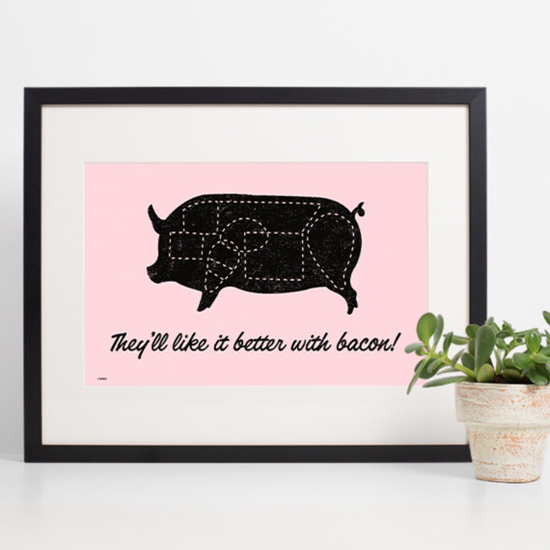 Bacon Art, Bacon Print, Pork Chart, Kitchen Print, Kitchen Art, Pig Art ...