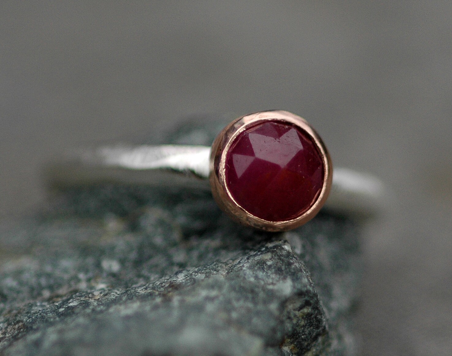 ON SALE- Ready to Ship Rose Cut Ruby Recycled Rose Gold and Sterling ...