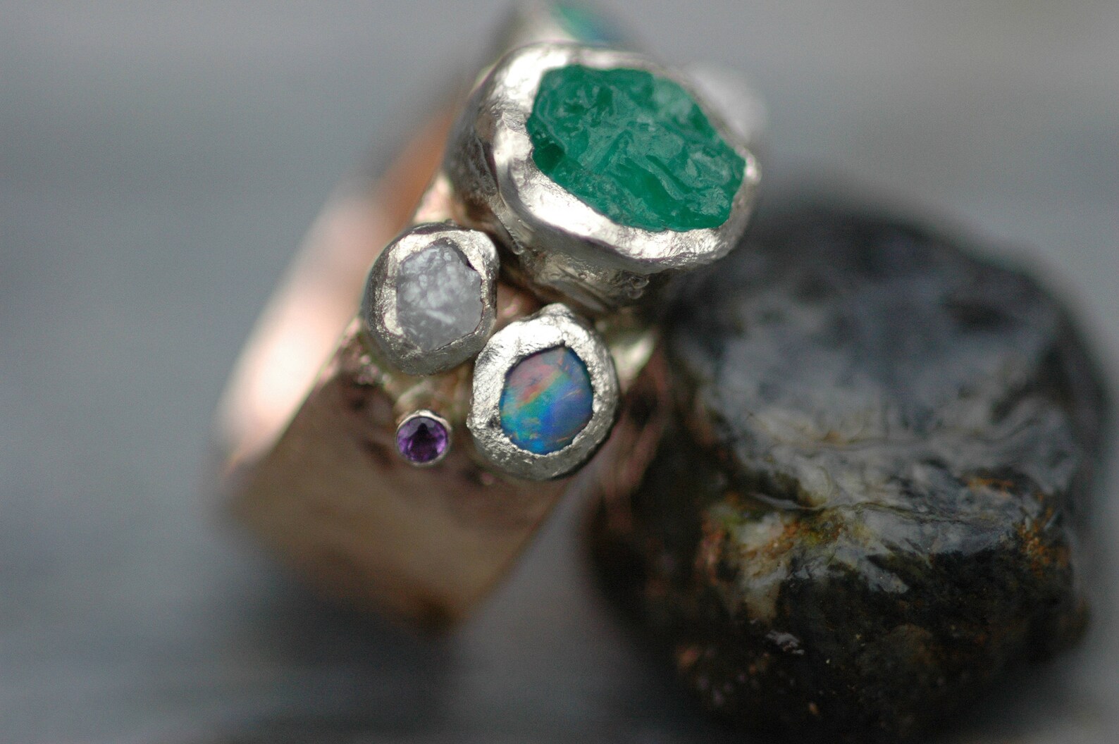 Custom Emerald Black Opal Multistone Ring- Made to Order Handmade - Etsy