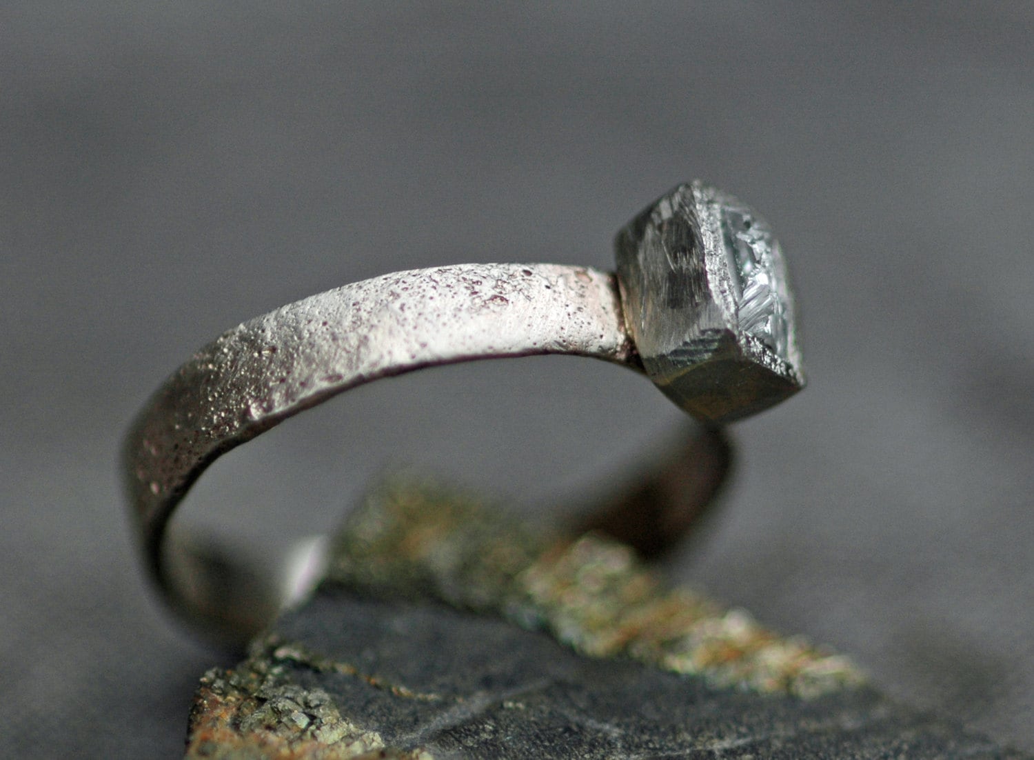 Argyle Mine Australian Rough Raw Diamond on Hand Forged Recycled Gold ...
