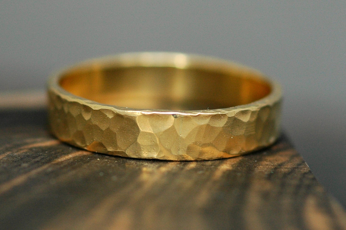 18k Gold Wedding Bands With Hammered Finish Custom Made - Etsy