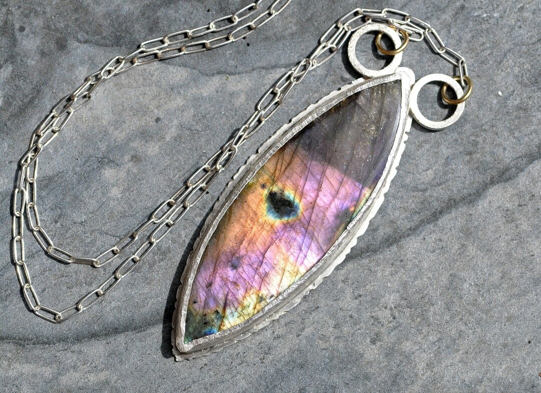 Plum Purple Golden Salmon Labradorite and Sterling Silver Pendant ...