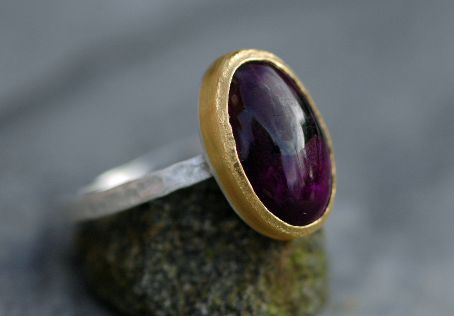 ON SALE: Purple Sugilite Ring in 22k Yellow Gold and Thick Hammered ...