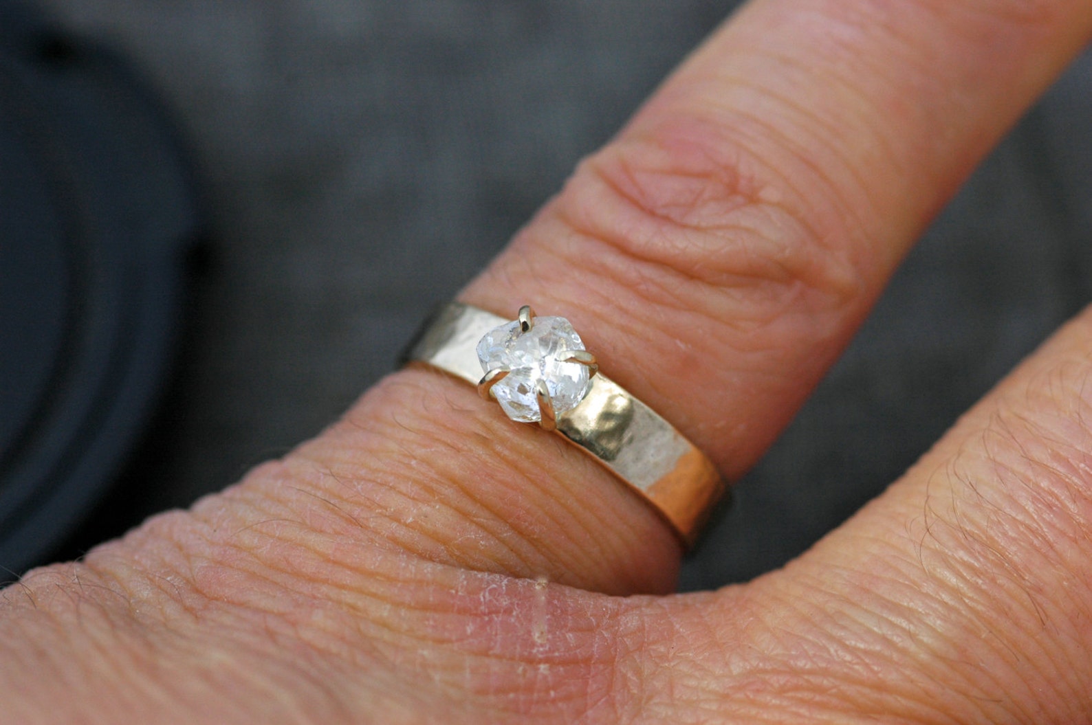 Engagement Ring Transparent Raw Diamond on Wide Recycled Gold - Etsy