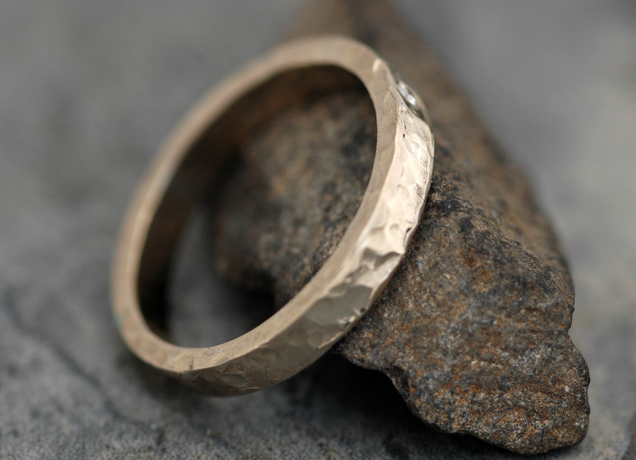 14k White Palladium Gold Band with Diamond- Recycled Stone and Metal ...