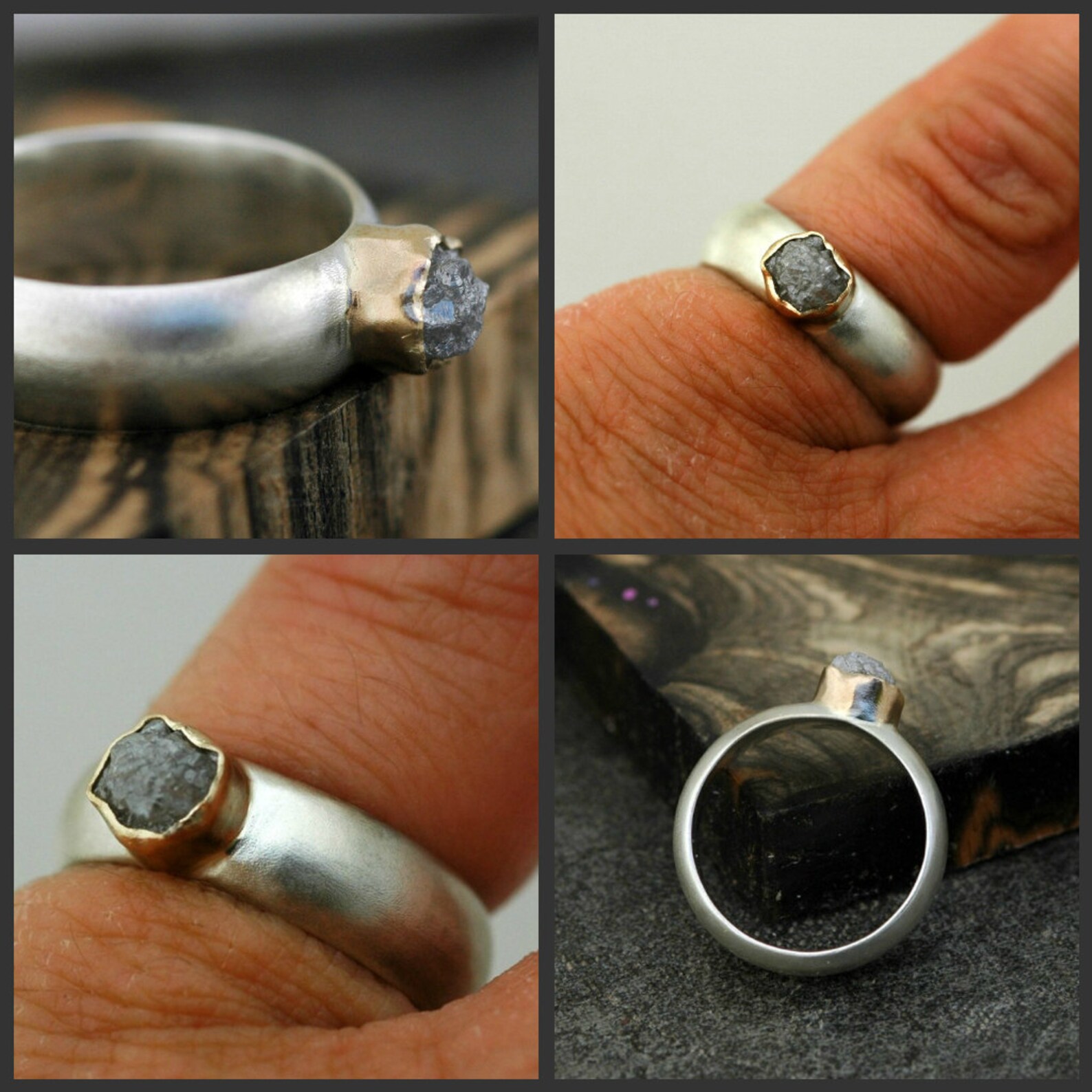 Rough Diamond, Sterling Silver, and Gold Ring- Made to Order With ...