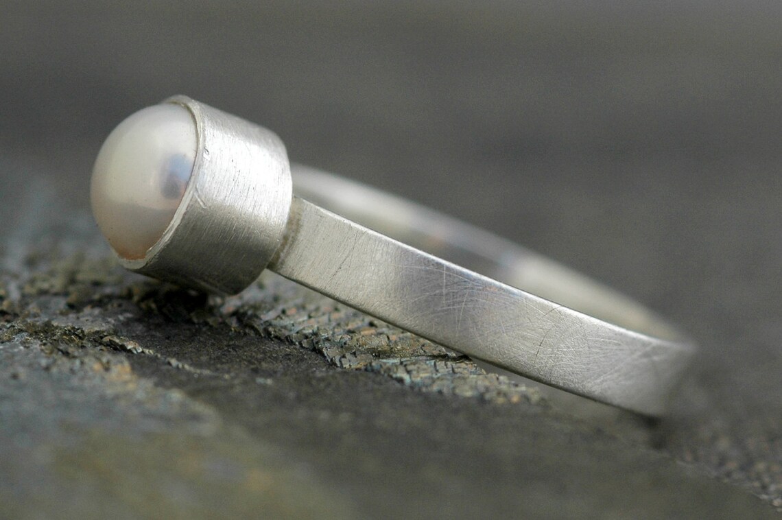 Pearl in Sterling Silver Ring- Custom Made Handmade - Etsy