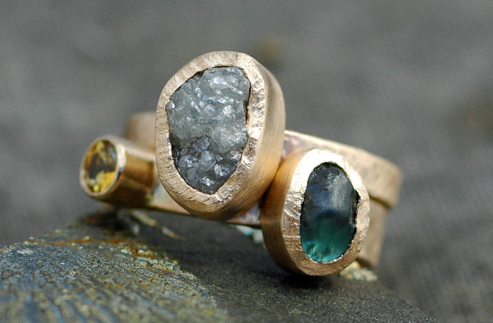 Multistone Custom 14k Gold Stacking Engagement and Wedding | Etsy