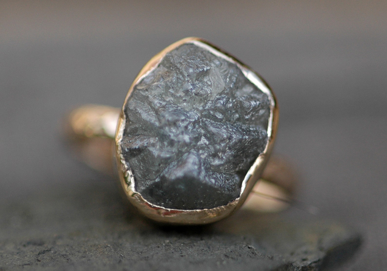 Huge Silver Raw Rough Diamond Engagement Ring in Recycled 18k | Etsy