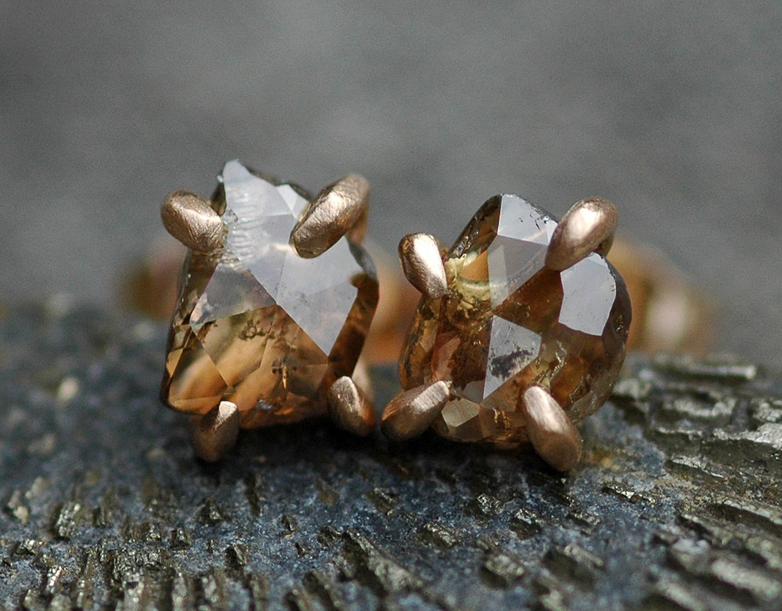 Diamond Slices in Handbuilt Recycled 14k White Rose or | Etsy