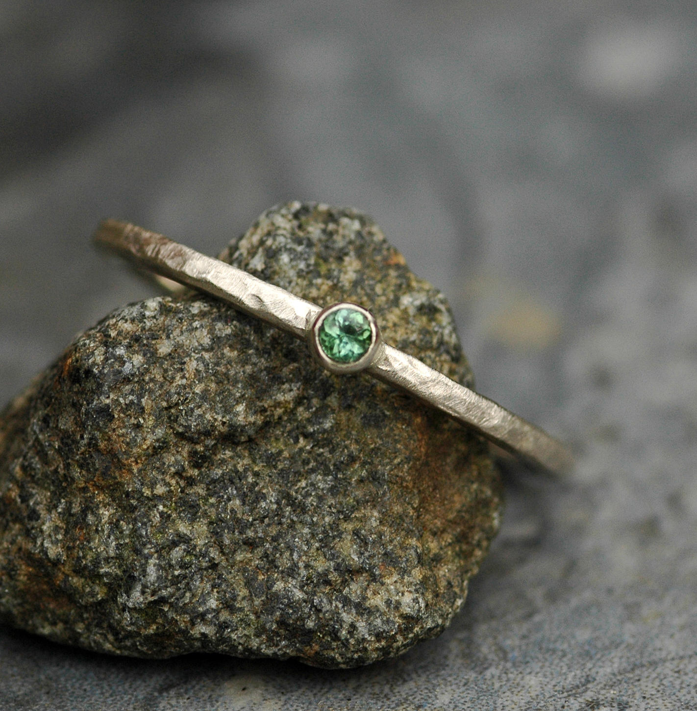 Green Tourmaline on Thin Solid Recycled 14k White Gold Stacking ...
