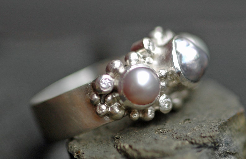 Diamond Melee and Pearl Engagement Ring Custom Made Custom - Etsy