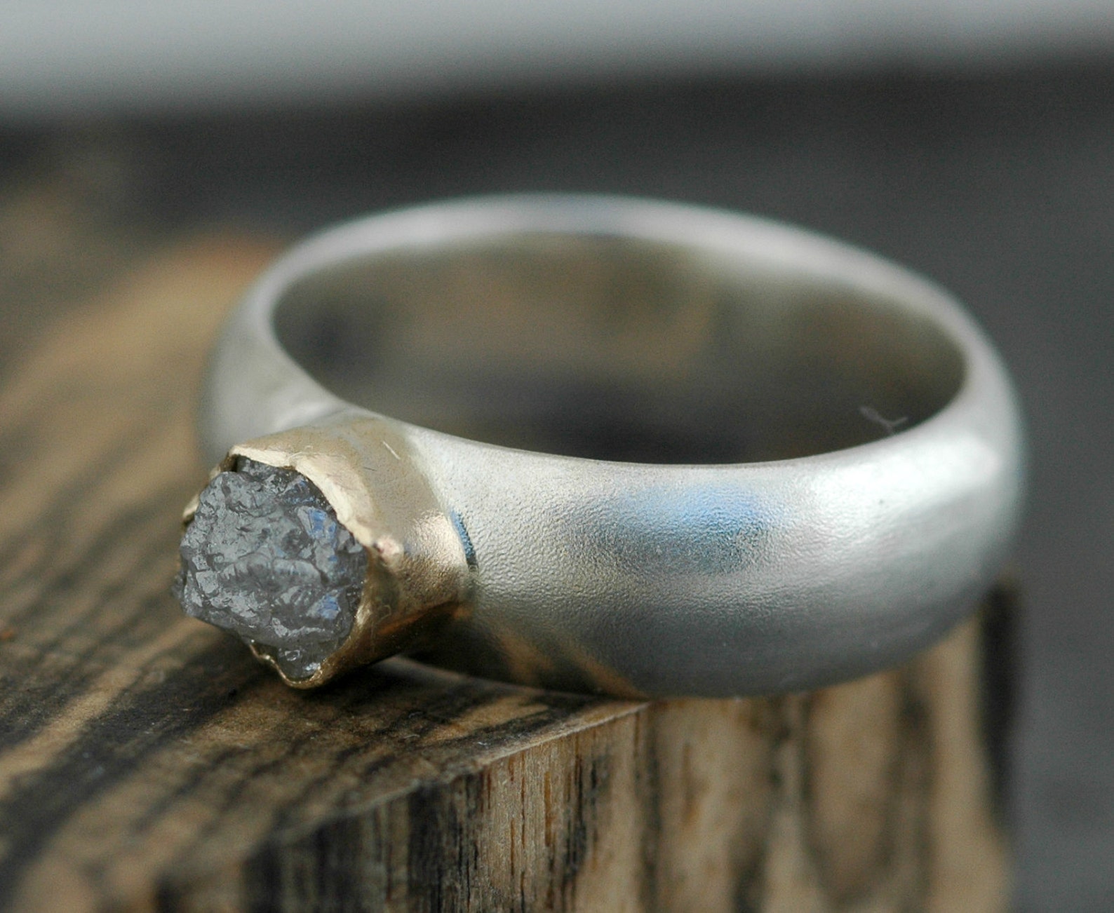 Rough Diamond, Sterling Silver, and Gold Ring- Made to Order With ...