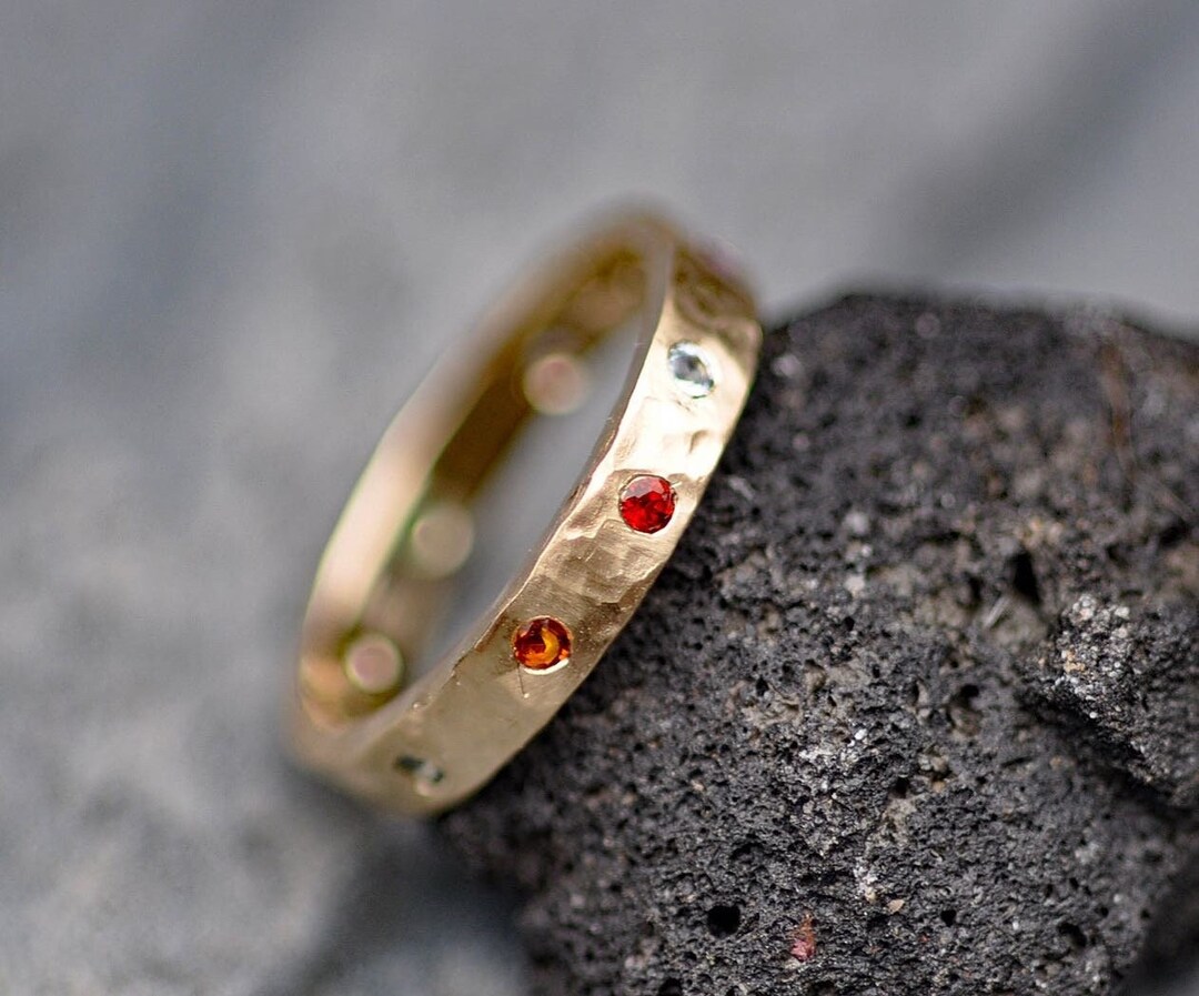 Recycled Gold and Flush Set Gemstone Ring Handmade - Etsy