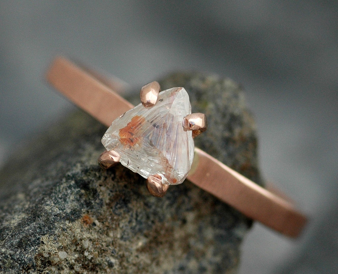 Transparent Raw Rough Macle Diamond on Thin Recycled Gold Band Custom ...