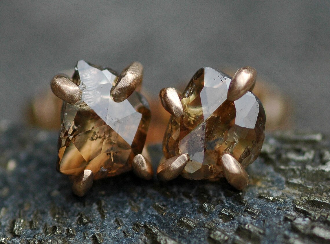 Diamond Slices in Handbuilt Recycled 14k White Rose or | Etsy