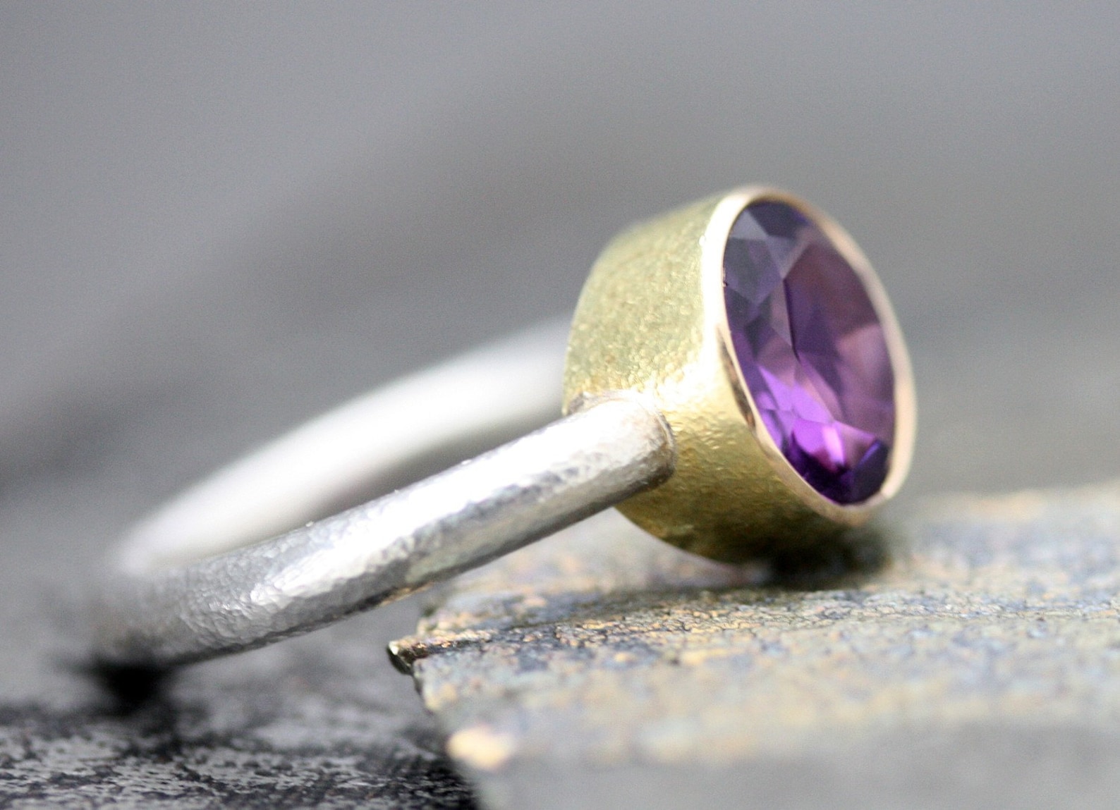 Amethyst in Gold and Silver Ring Handmade - Etsy
