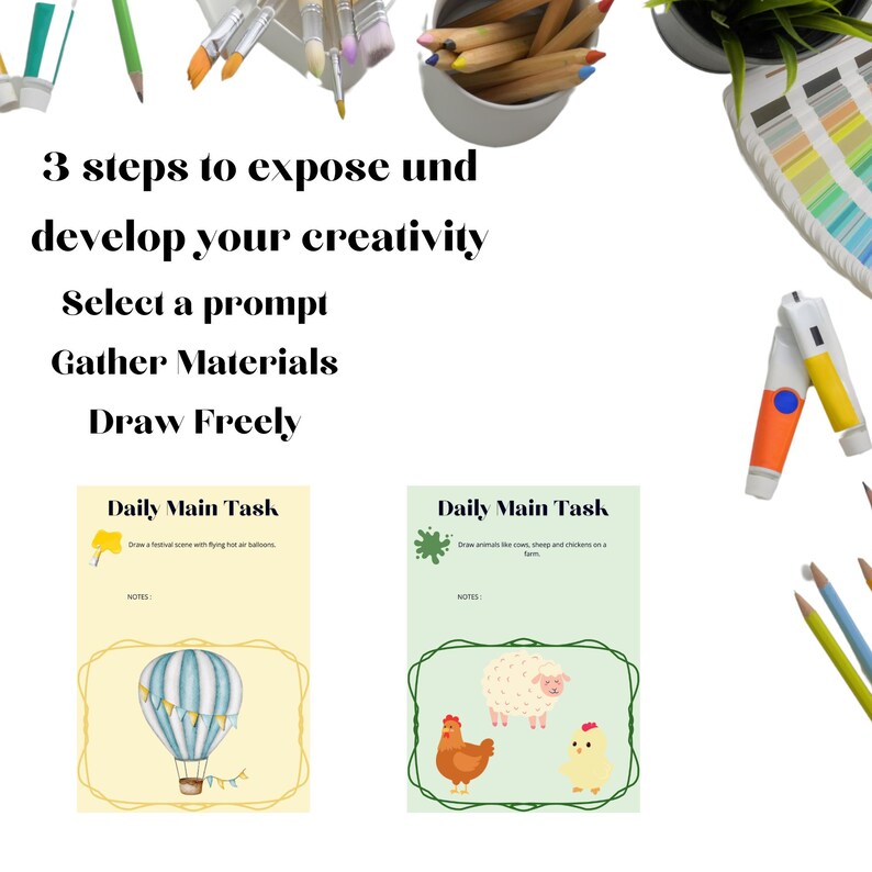 Creative Drawing Exercise Cards - 40 Daily Drawing Challenge - Art and ...