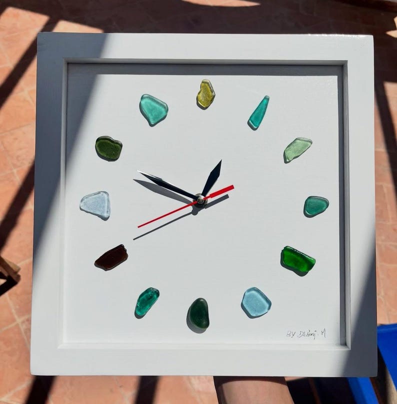 Sea Glass Clock – Handmade Wall Art, Sea Glass Deco, Coastal Wall Art ...
