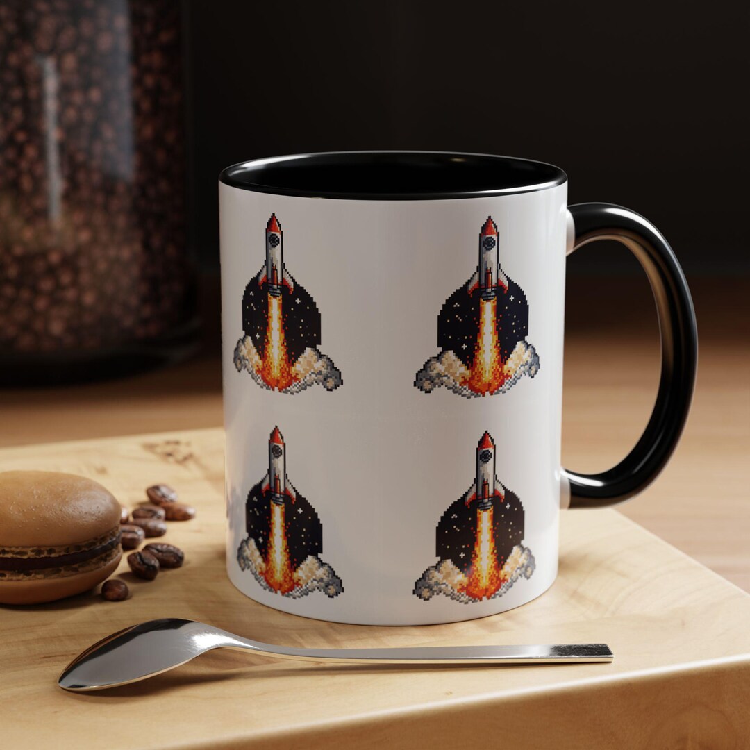 Retro Pixel Art Rocket Mug - Space-themed Coffee Cup for Sci-fi Fans ...