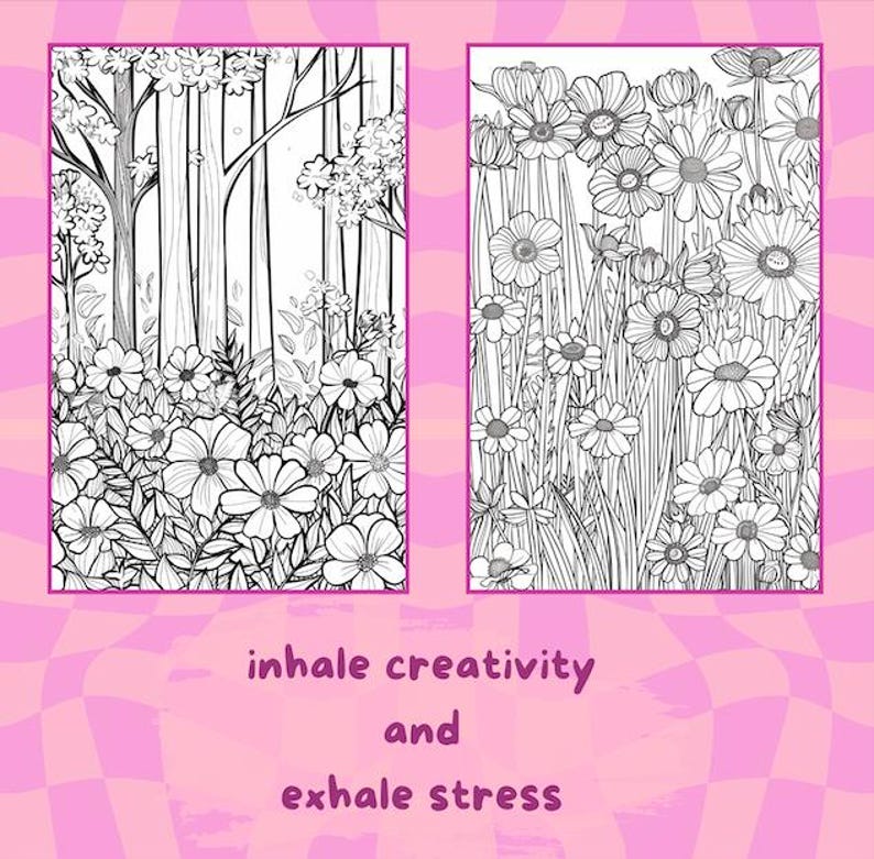 5 Cozy Flowers Coloring Pages for Adults – Digital Prints – Relaxing ...