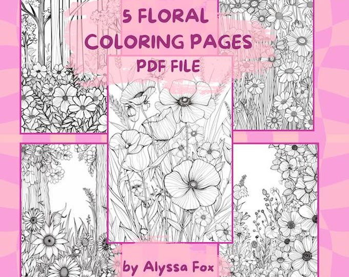 5 Cozy Flowers Coloring Pages for Adults – Digital Prints – Relaxing ...