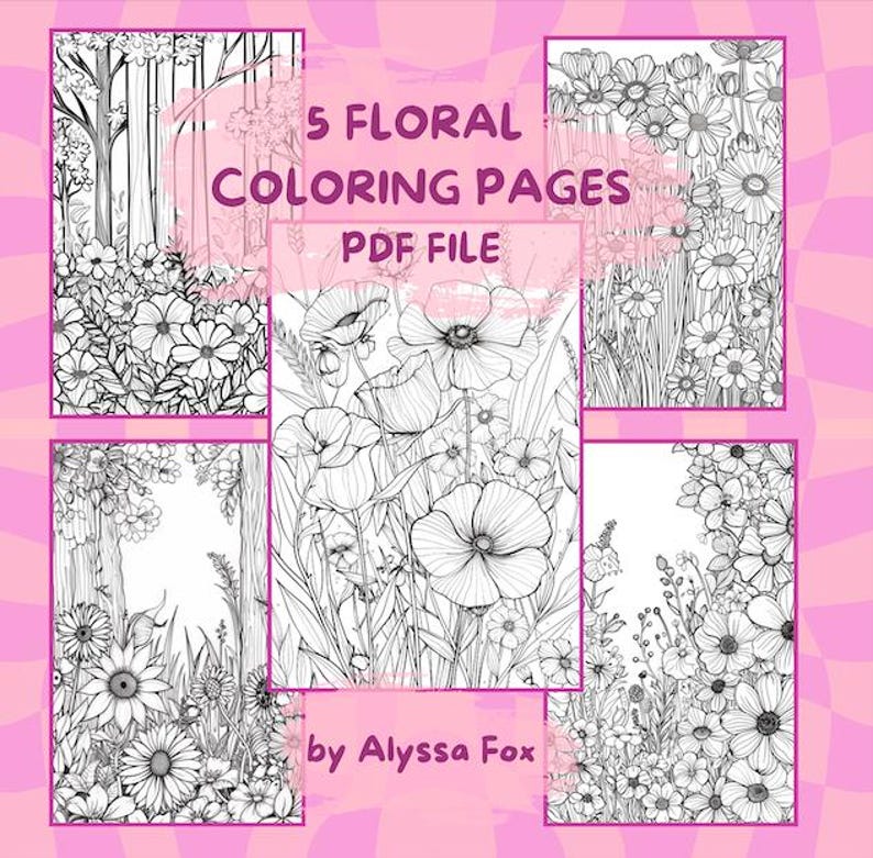 5 Cozy Flowers Coloring Pages for Adults – Digital Prints – Relaxing ...