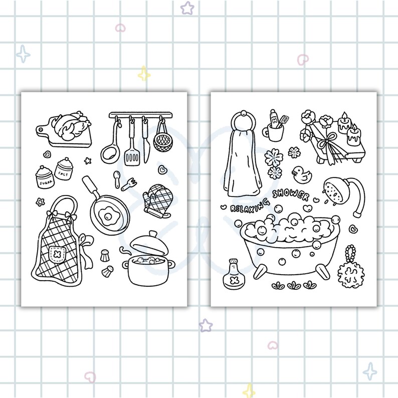 Me Time Coloring Pages, Set 1 of 4, 10 Pages of Cute Simple Doodles ...