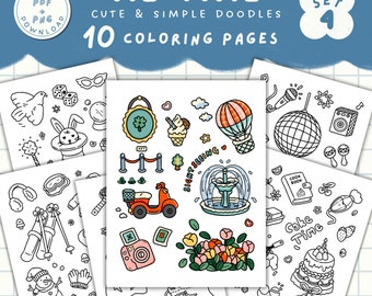 Me Time Coloring Pages, Set 1 of 4, 10 Pages of Cute Simple Doodles ...