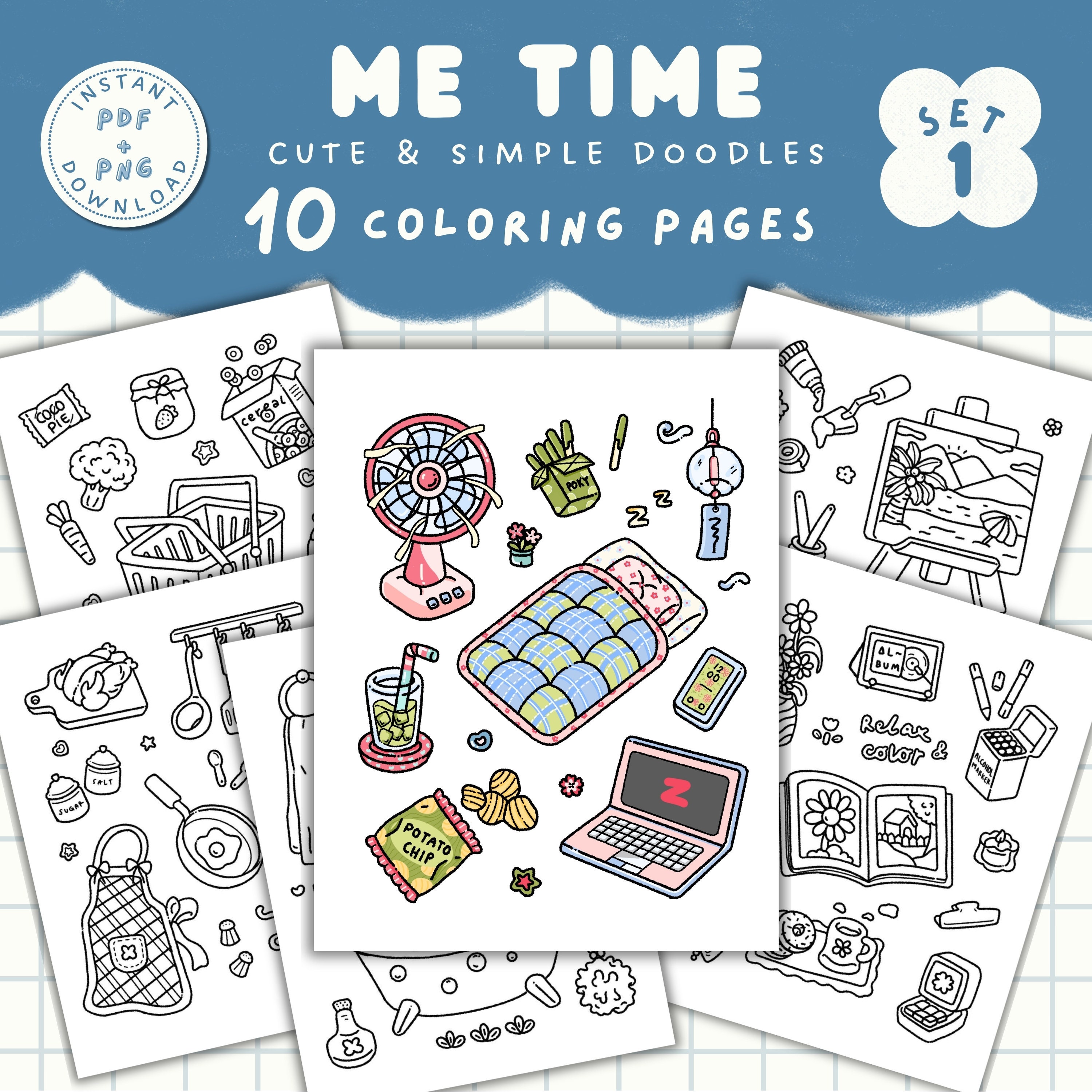 Me Time Coloring Pages, Set 1 of 4, 10 Pages of Cute Simple Doodles ...