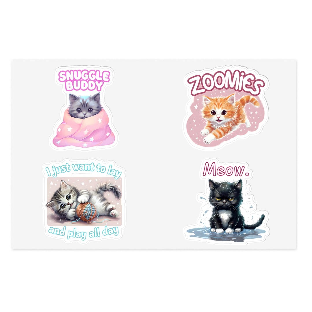Cute Cat Sticker Sheets - Fun & Whimsical Cat Lovers Decals, Perfect ...