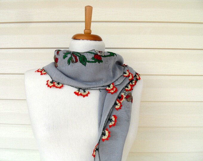 Vintage 80s Scarf Needle Lacework Scarf Grey Scarf Turkish - Etsy