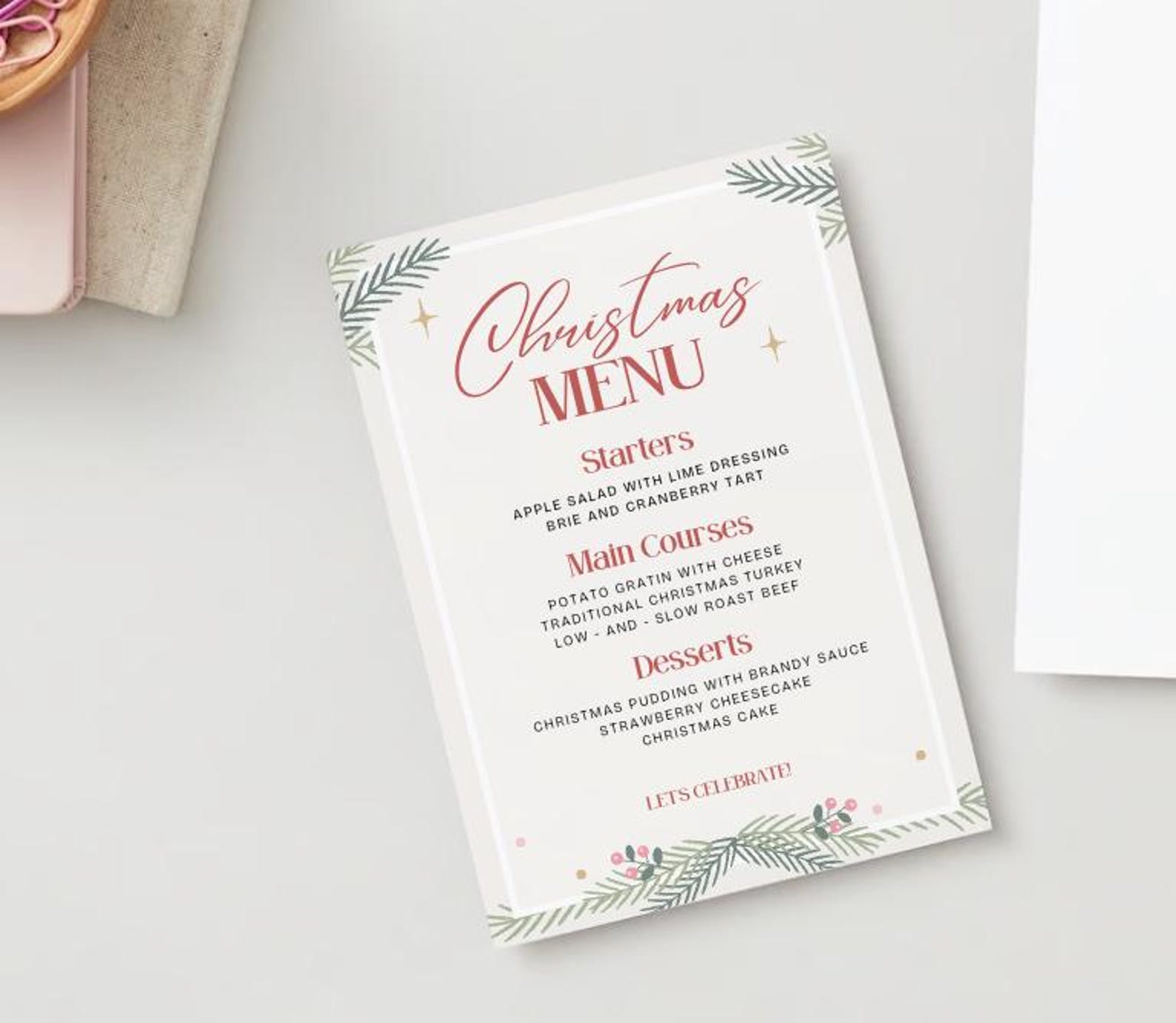 Modern Christmas Menu Digital Template, Christmas, Holiday Party 5x7 In ...
