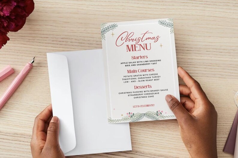 Modern Christmas Menu Digital Template, Christmas, Holiday Party 5x7 In ...
