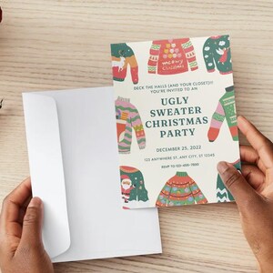 Ugly Sweater Christmas Party Invitation Colorful, Illustrated, Digital ...