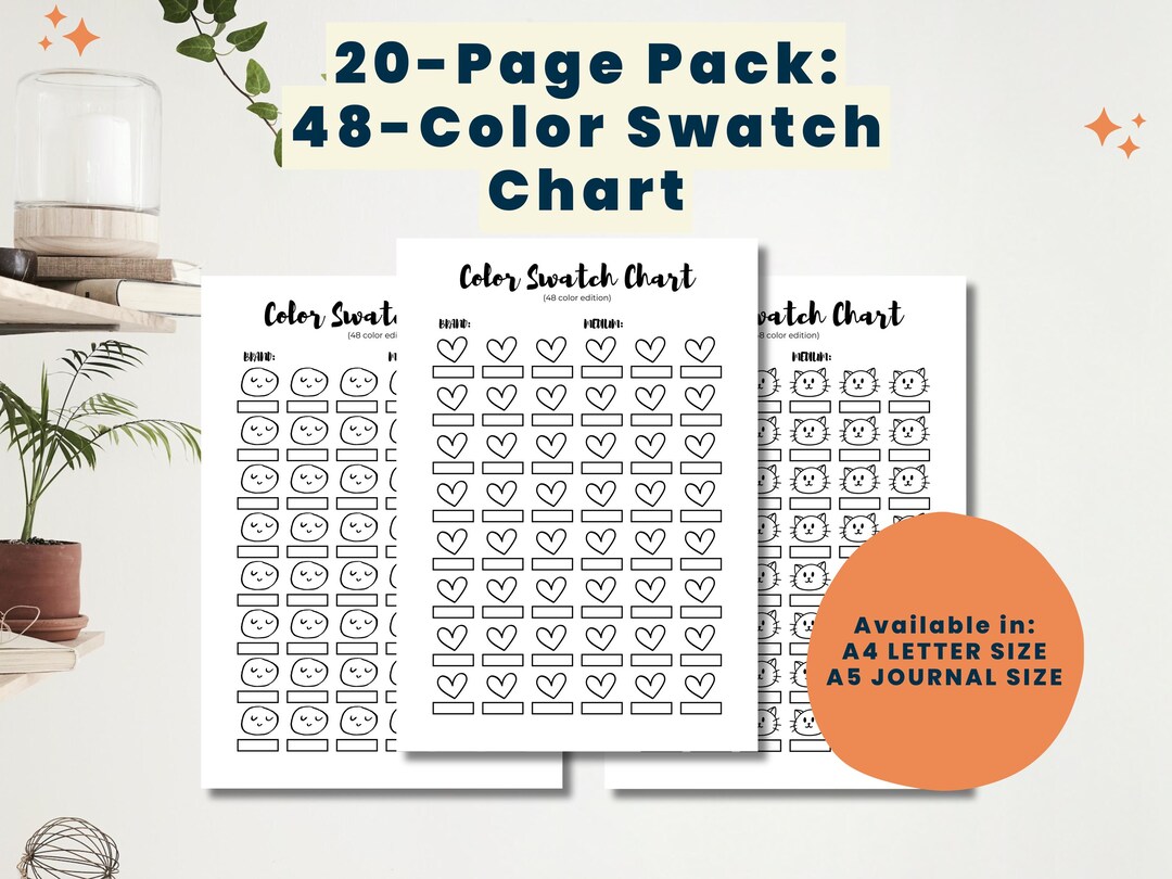 20 Pages of 48 Color Swatch Charts A4 A5 Sizes Printable Color Chart ...