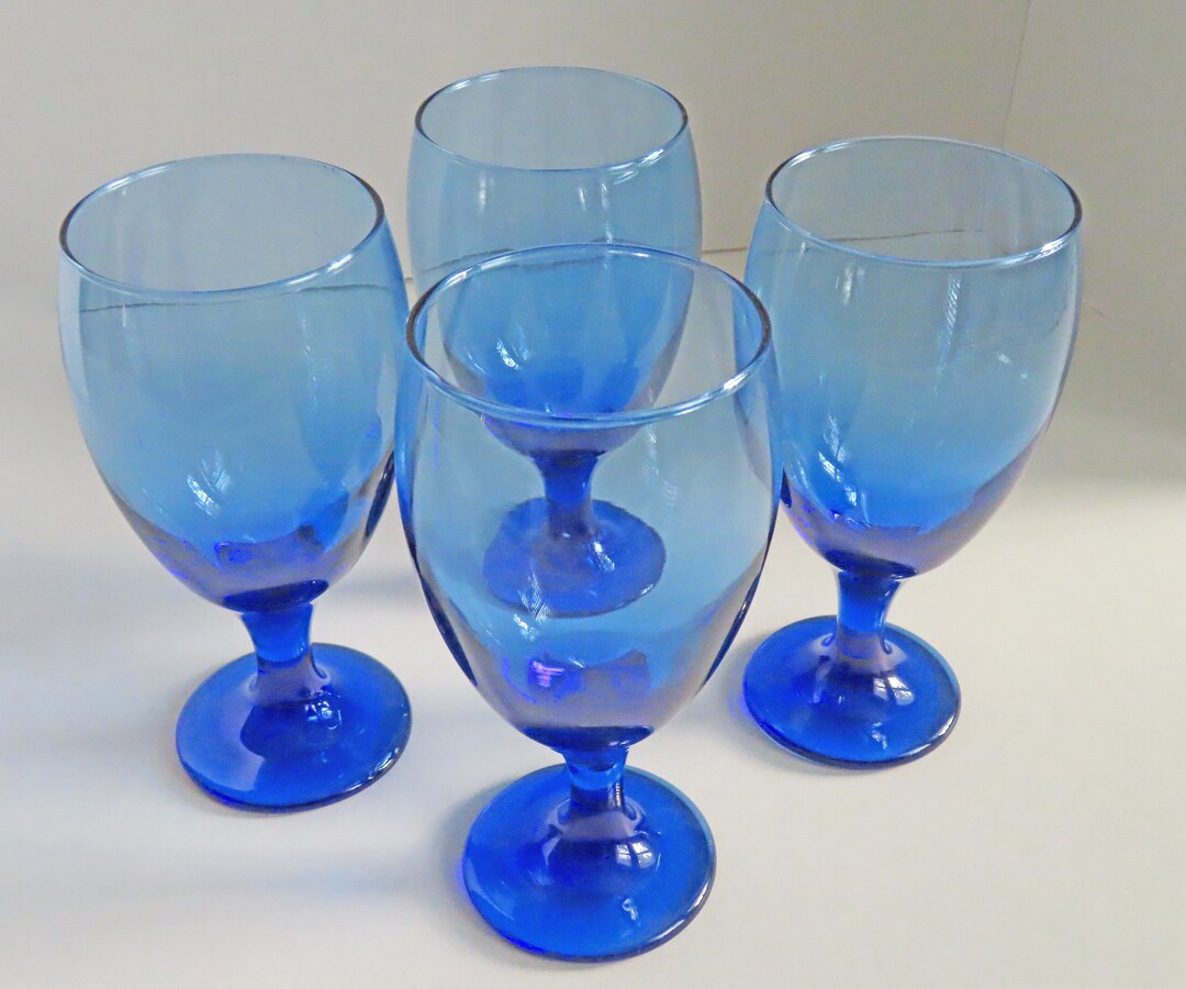 Vintage -set of Four Libbey Premier Cobalt Blue Footed Water Goblets - Etsy