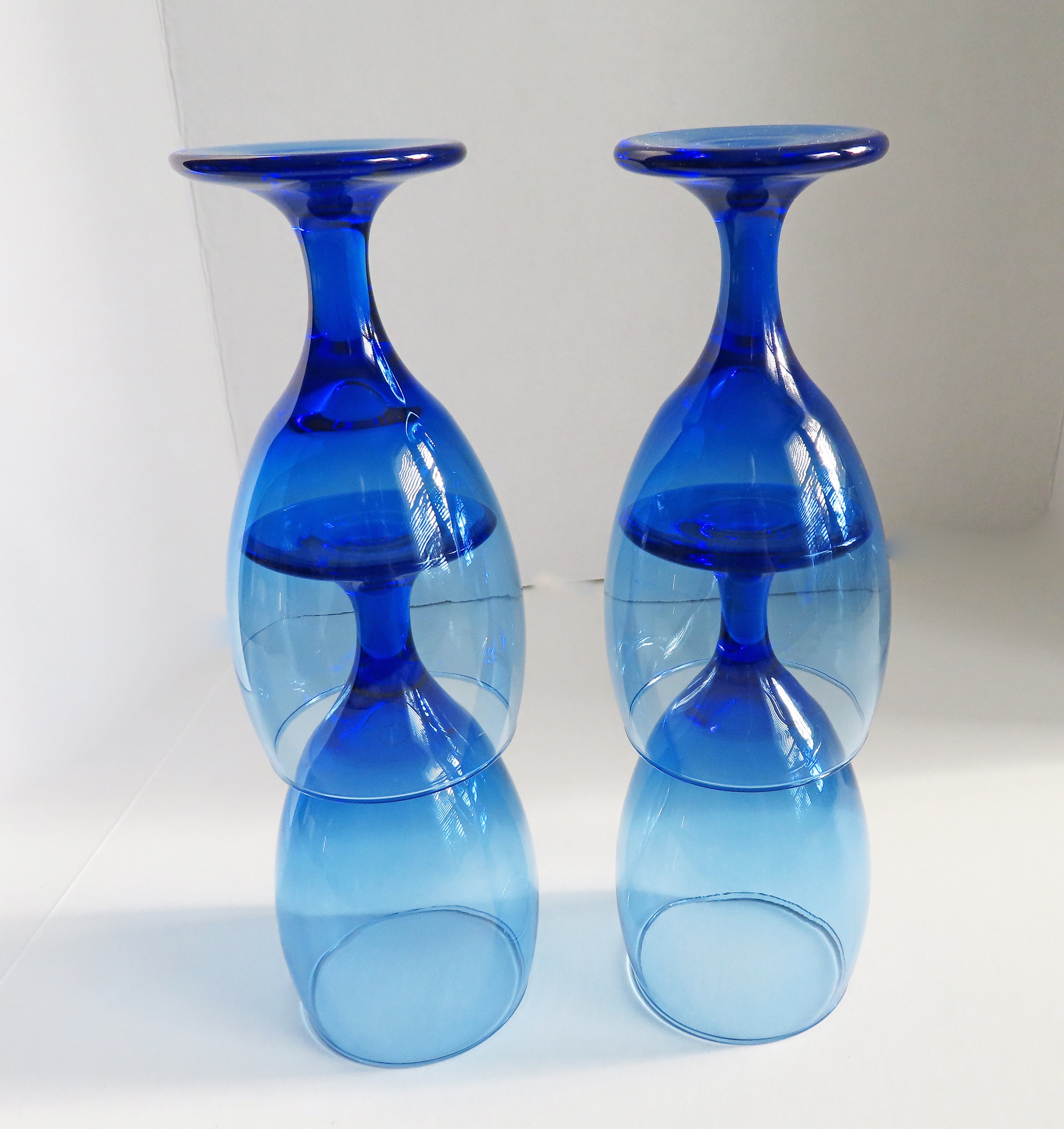 Vintage Set Of Four Libbey Premier Cobalt Blue Footed Water Goblets Etsy