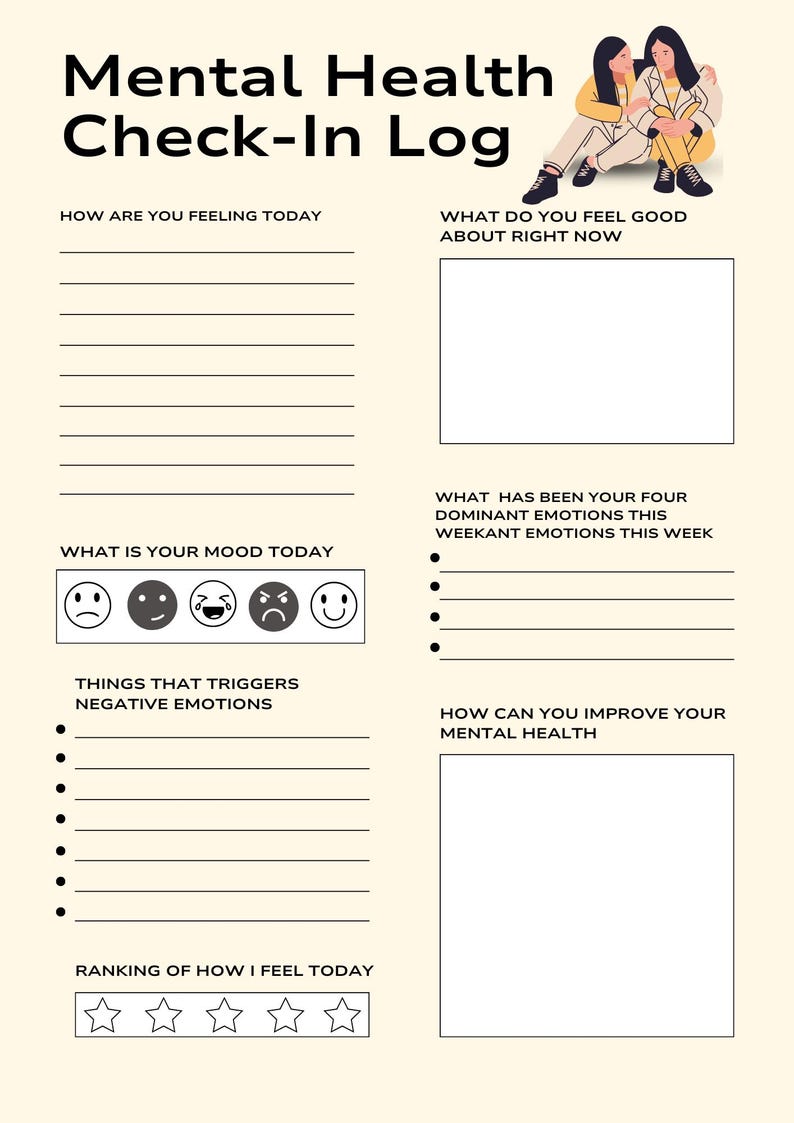 Customizable Mental Health Check-in Log Planner, A4 Downloadable PDF ...