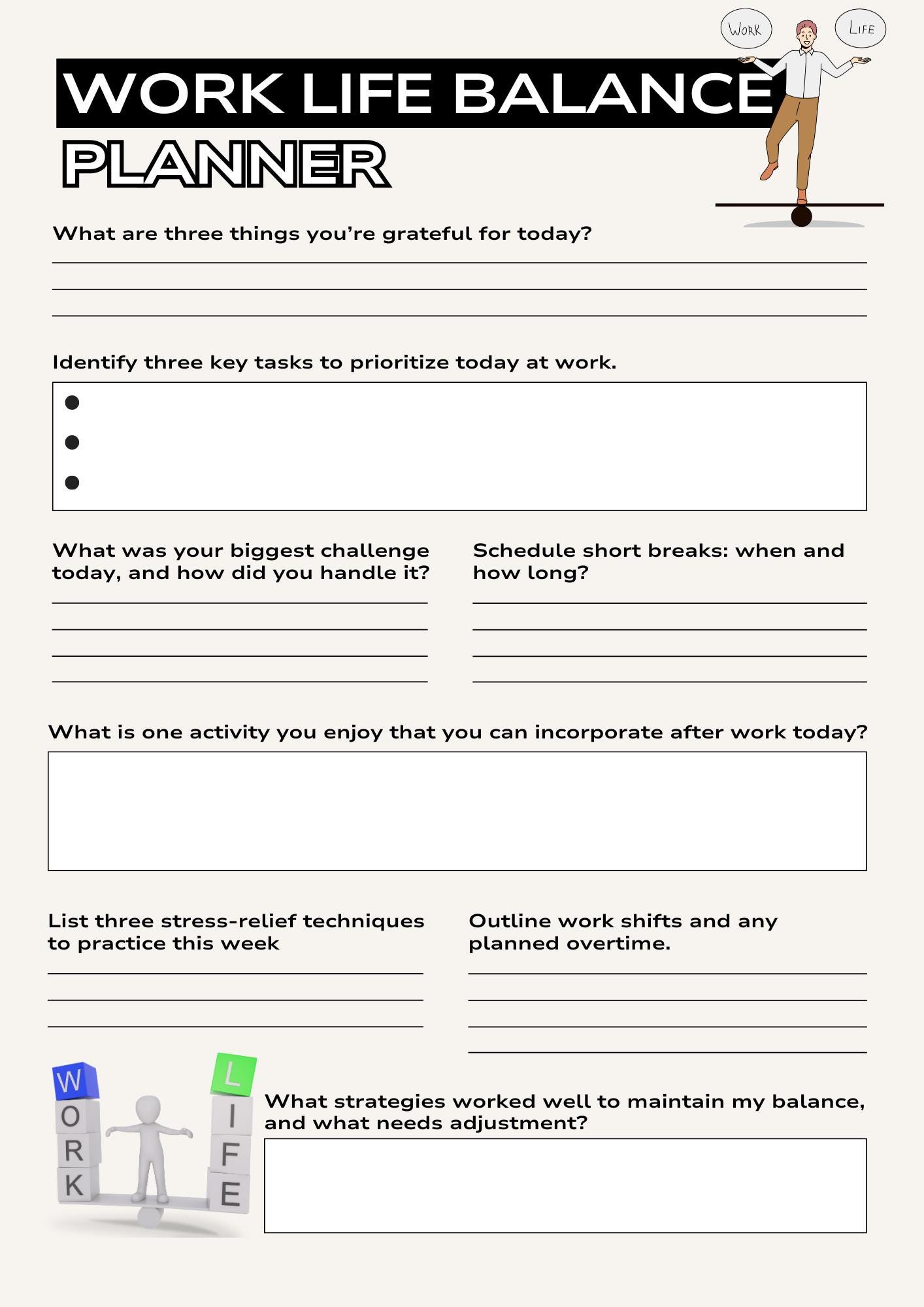 Digital Work-life Balance Planner, A4 Downloadable PDF for Organizing ...