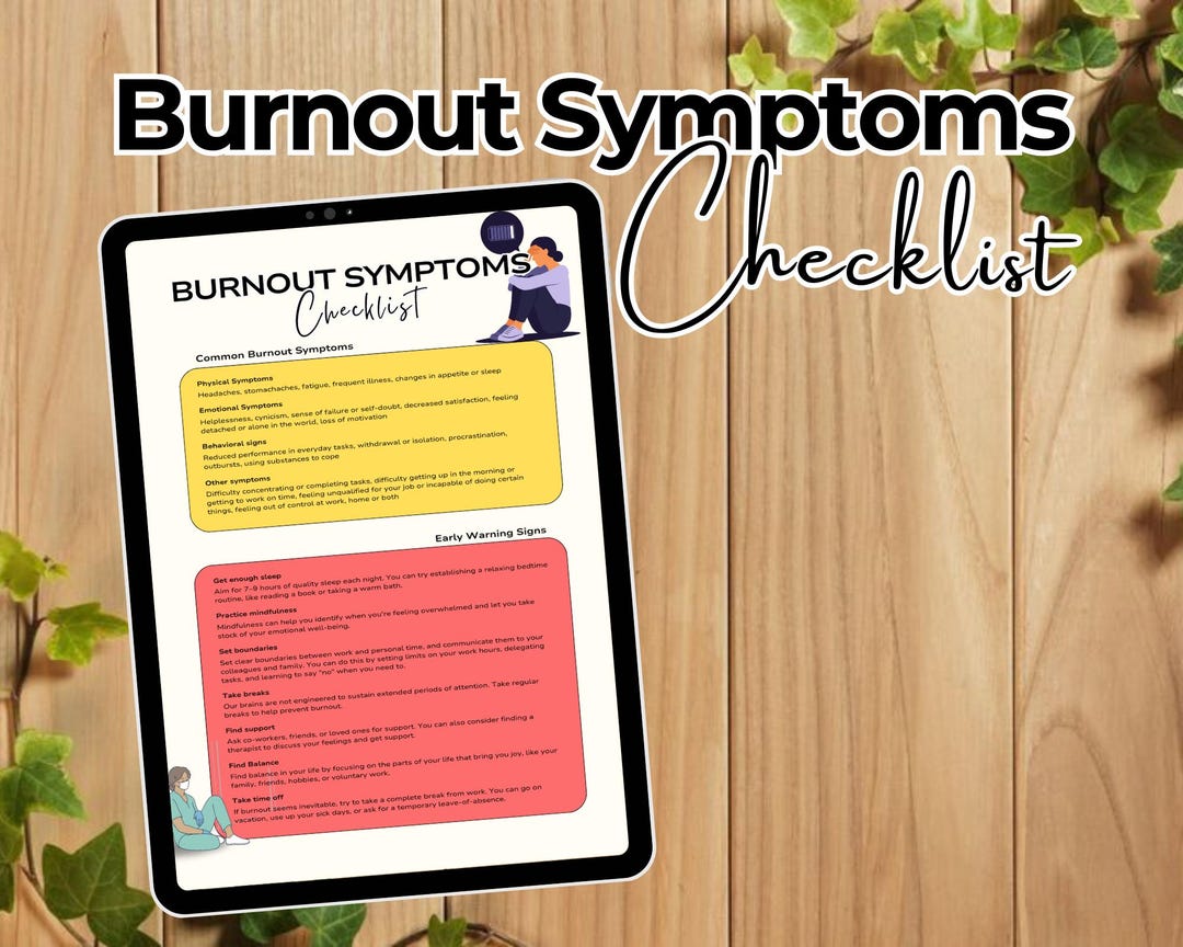 Stylish Burnout Symptoms Checklist Planner, A4 Downloadable PDF for ...