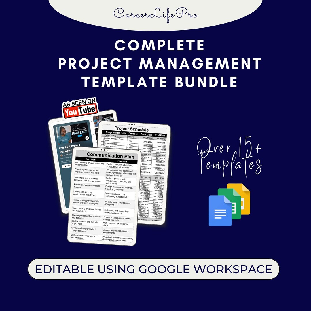 Complete Project Management Template Bundle | 15+ PM Templates | Google ...