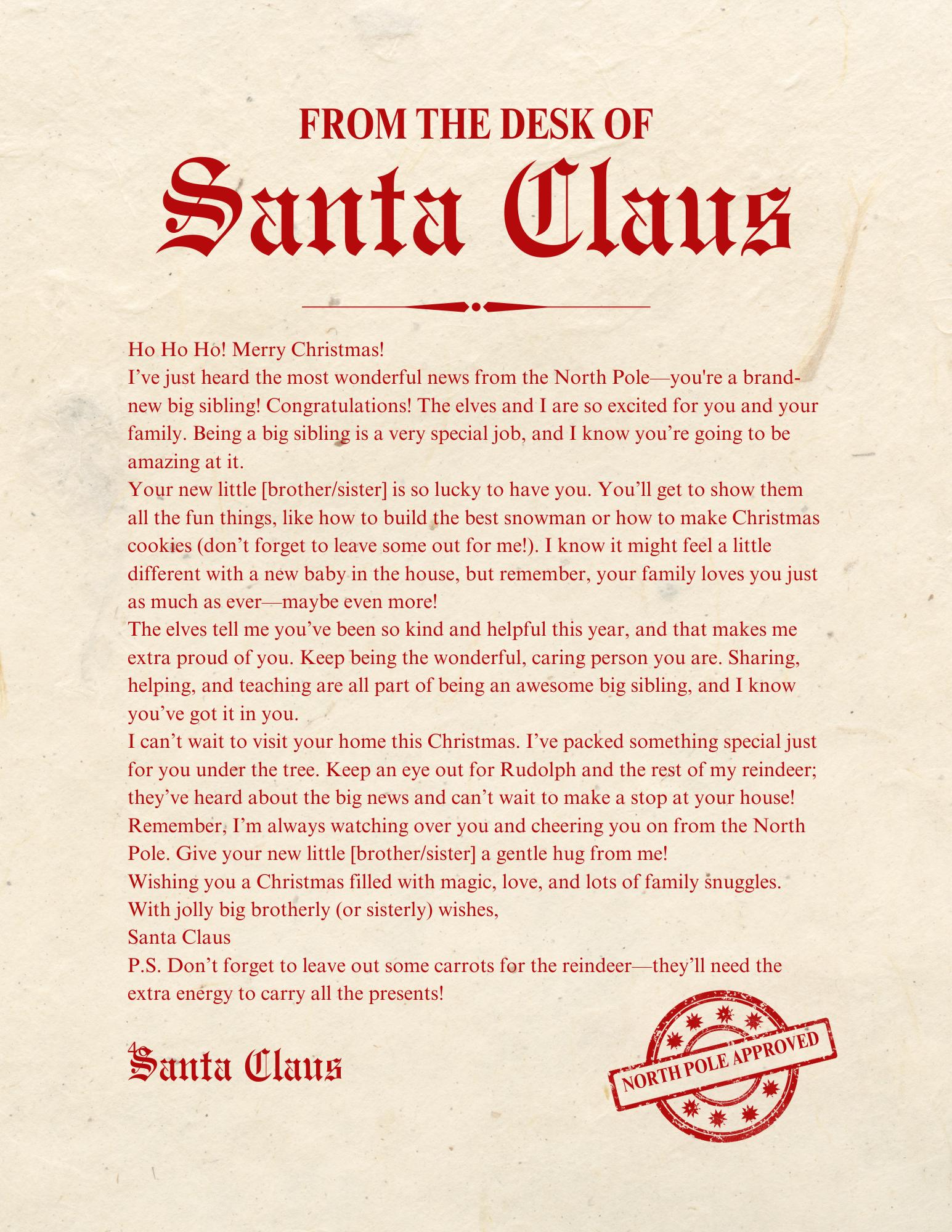 Letter From Santa to a New Big Sibling - Etsy