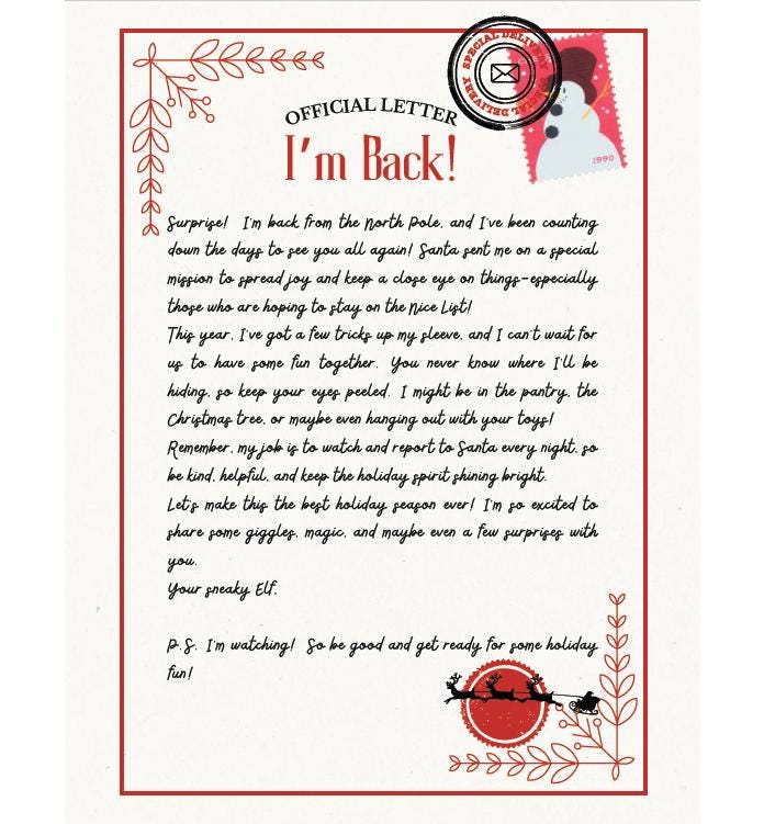 I'm Back Elf Letter 2 - Etsy