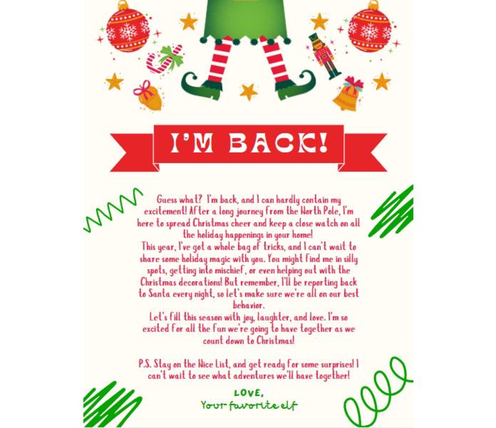 I'm Back Elf Letter 3 - Etsy