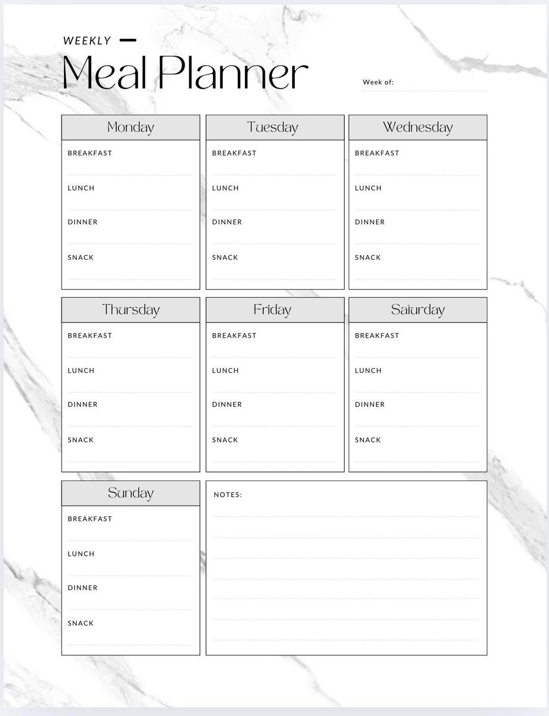 Weekly 7 Day Meal Planner - Etsy