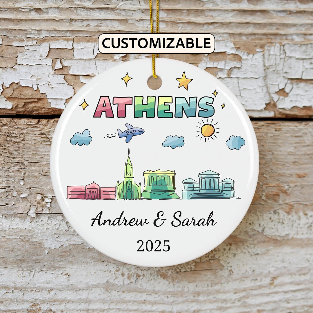 Athens Skyline Christmas Ornament, Personalized Greece Travel Gift ...