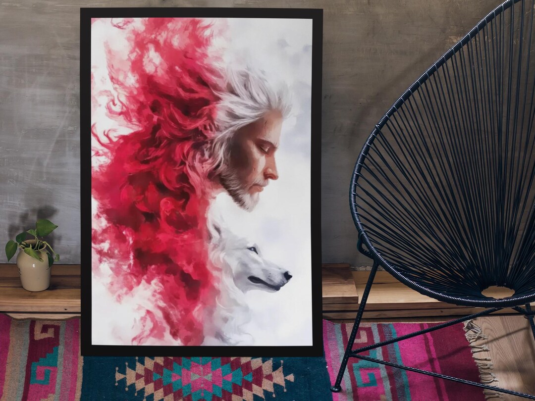 Wolf Art Canvas: Red and White Duality – Ethereal Fantasy Decor With ...