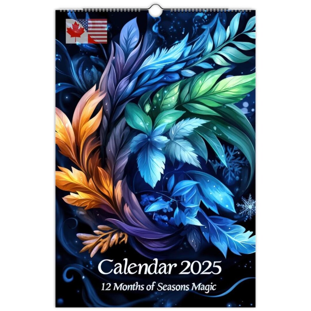 2025 Watercolor Wall Calendar Monthly Themes With Canada/usa Holidays ...