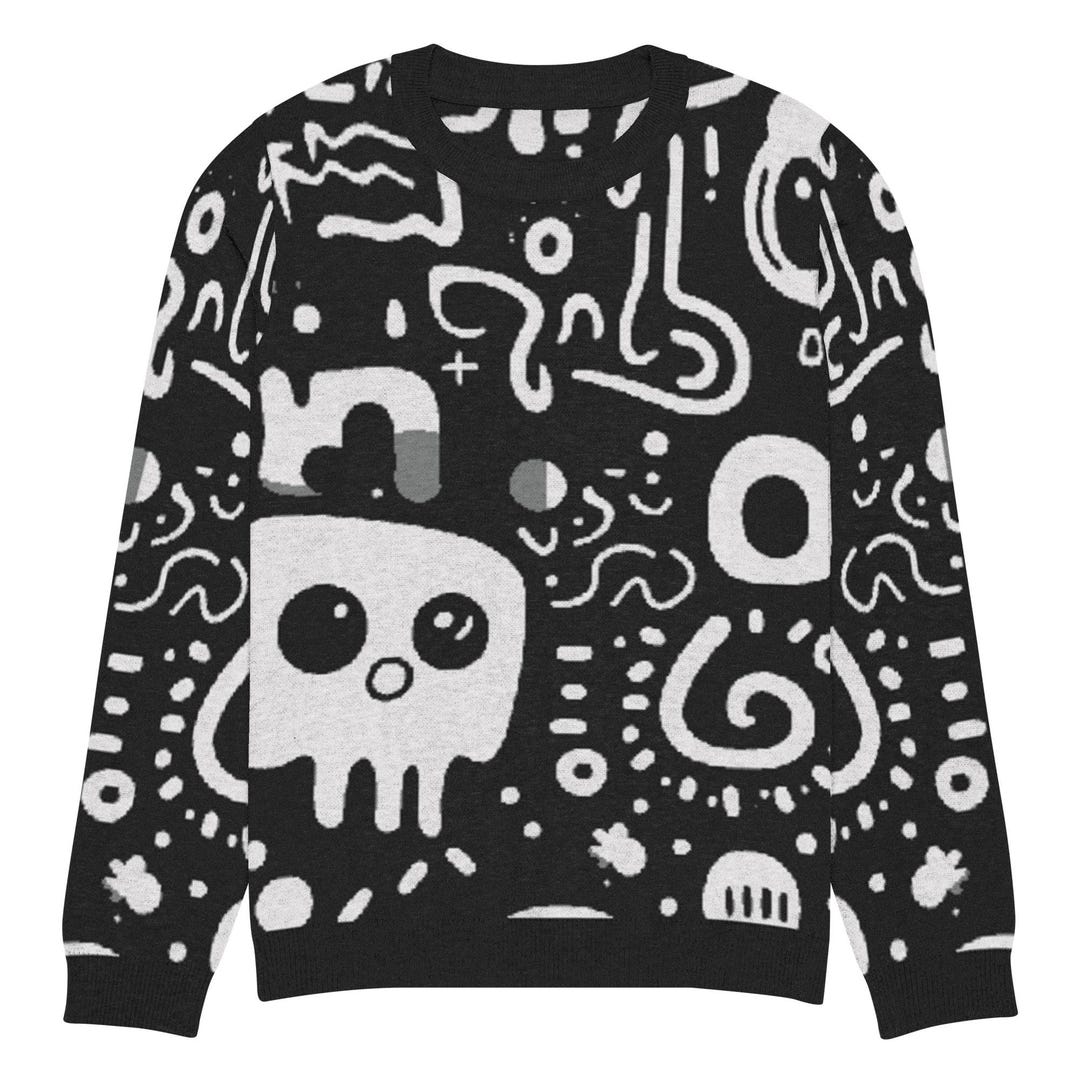 Whimsical Skull Knit Sweater Pattern Playful Monochrome Design - Etsy